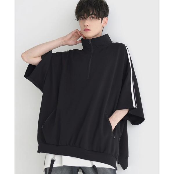 ZOZO問い合わせ番号:84075904ショップ:LILL，リルブランド:LILL，リル商品名:ルーズシルエットコットンポンチドレープトラックハーフジップ半袖プルオーバー UVカット 吸水 接触冷感 防シワ 抗ピリングカテゴリ:トップス&g...