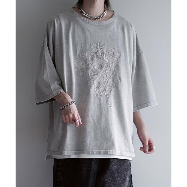 『タイムセール実施中』ZOZO問い合わせ番号:84076950ショップ:EMMA CLOTHES，エマ クローズブランド:cussil，クシル商品名:【cussil/クシル】ピグメントスノーウォッシュ加工フラワー刺繍オーバーサイズハーフスリ...