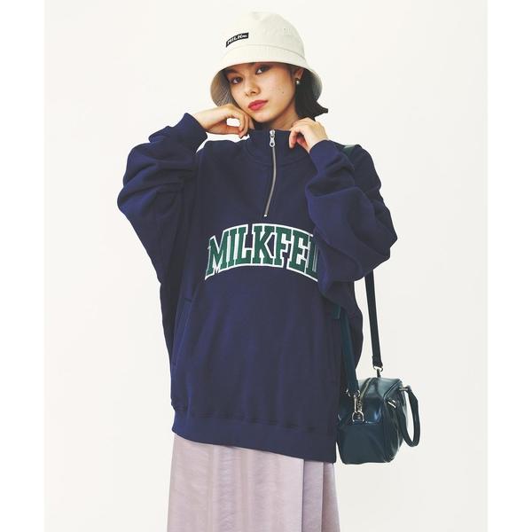 『セール実施中』ZOZO問い合わせ番号:84237767ショップ:MILKFED.，ミルクフェドブランド:MILKFED.，ミルクフェド商品名:COLLEGE LOGO HALF ZIP TOPカテゴリ:トップス>スウェットブランド品...