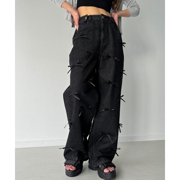 『タイムセール実施中』ZOZO問い合わせ番号:84602974ショップ:JUNOAH，ジュノアブランド:JUNOAH，ジュノア商品名:リボンルーズデニムパンツカテゴリ:パンツ>デニムパンツブランド品番:fram0222i-59素材:本...