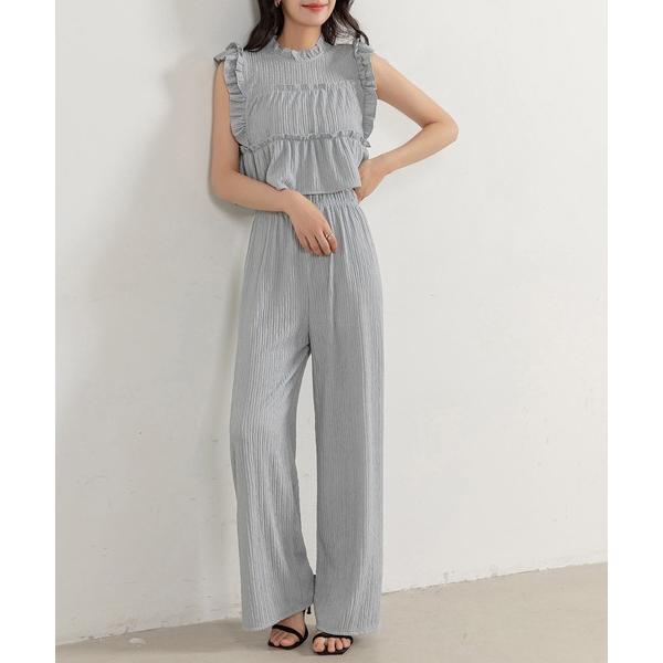 『タイムセール実施中』ZOZO問い合わせ番号:84634511ショップ:TeddyShop，テディショップブランド:DAY CLOSET，デイ クローゼット商品名:レディース ヨウリュウ風フリルトップス+ワイドパンツセットアップ 上下2点セ...