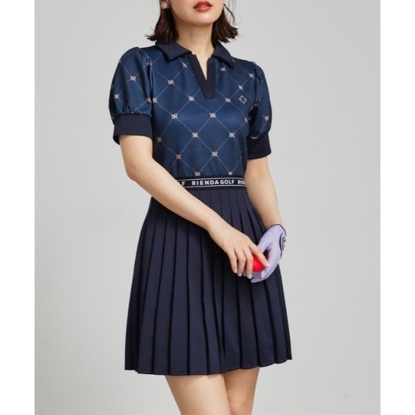 ZOZO問い合わせ番号:84803631ショップ:rienda，リエンダブランド:rienda，リエンダ商品名:【RIENDA GOLF】プリーツコンビロゴパフスリーブワンピースカテゴリ:ワンピース/ドレス>ワンピースブランド品番:1...