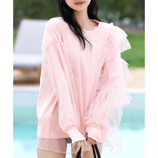 ZOZO問い合わせ番号:85425731ショップ:TeddyShop，テディショップブランド:TeddyShop，テディショップ商品名:【UVカット率 99％以上】レディース 長袖シースルーチュールティアードフリルラッシュガードトップスカテ...