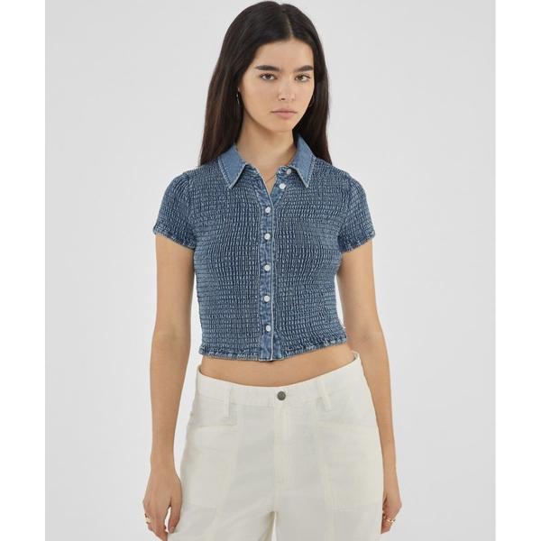 『セール実施中』ZOZO問い合わせ番号:85427464ショップ:GUESS，ゲスブランド:Guess，ゲス商品名:GUESS Originals Smocked Button Up 半袖 デニムシャツカテゴリ:トップス>シャツ/ブラ...
