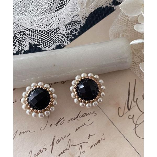 ZOZO問い合わせ番号:85459059ショップ:TONE，トーンブランド:tone，トーン商品名:【mallelabrocante/マルラブロカント】 オニキスとヴィンテージパールの痛みにくいラウンドイヤリングカテゴリ:アクセサリー&gt...