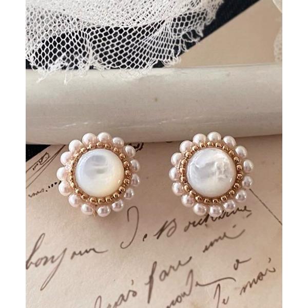 ZOZO問い合わせ番号:85459061ショップ:TONE，トーンブランド:tone，トーン商品名:【mallelabrocante/マルラブロカント】 マザーオブパールとヴィンテージパールの痛みにくいラウンドイヤリングカテゴリ:アクセサリ...