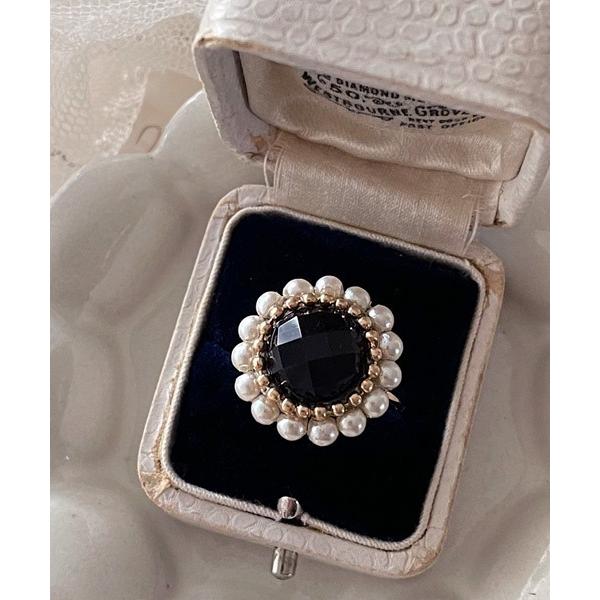 ZOZO問い合わせ番号:85459086ショップ:TONE，トーンブランド:tone，トーン商品名:【mallelabrocante/マルラブロカント】 サージカルステンレス　オニキスとヴィンテージパールのラウンドリング/金属アレルギー対応...