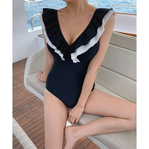 『タイムセール実施中』※このアイテムは返品・交換対象外商品です。ZOZO問い合わせ番号:85567177ショップ:おしゃれスタ，オシャレスタブランド:おしゃれスタ，オシャレスタ商品名:バイカラーコントラストフリルワンピーススイムウェアカテゴ...