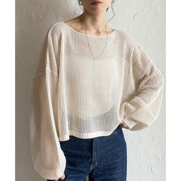 『タイムセール実施中』ZOZO問い合わせ番号:85600912ショップ:wears，ウェアーズブランド:She's Closet，シーズクローゼット商品名:透かし編み 長袖ショート丈シアー シースルー メッシュニット プルオーバートップスカ...