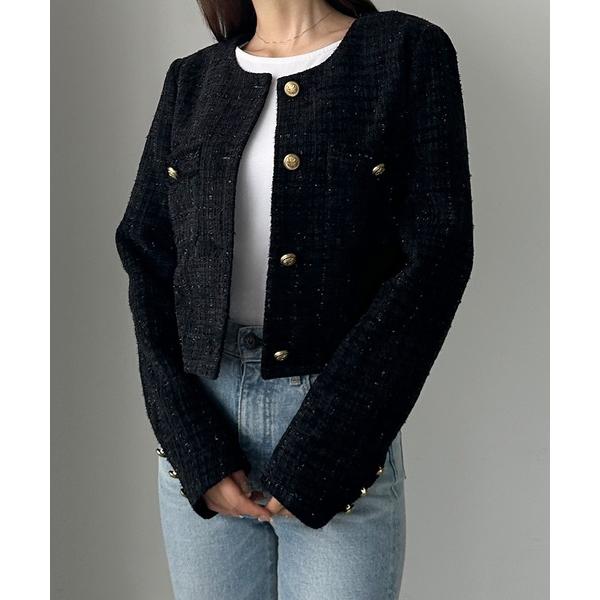 『タイムセール実施中』ZOZO問い合わせ番号:85606064ショップ:JUNOAH，ジュノアブランド:Louere，ルエレ商品名:ファンシーラメツイードショートジャケット（薄手）カテゴリ:ジャケット/アウター>ノーカラージャケットブ...