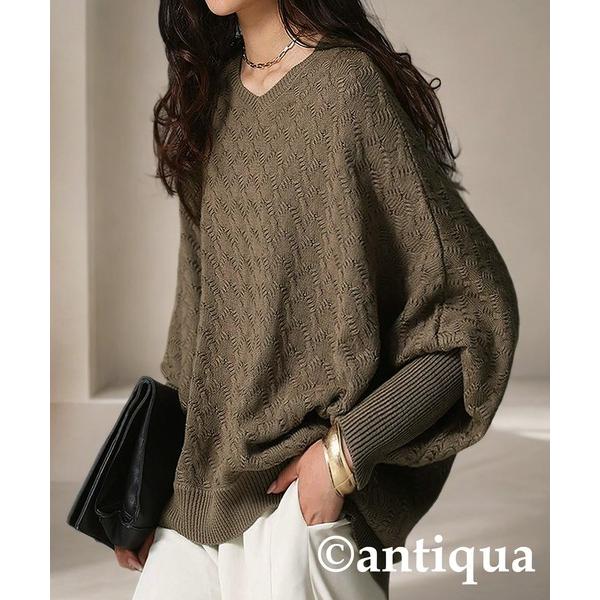 『タイムセール実施中』ZOZO問い合わせ番号:85638213ショップ:antiqua，アンティカブランド:antiqua，アンティカ商品名:柄編みドルマンニットカテゴリ:トップス>ニット/セーターブランド品番:PYA-00018素材...