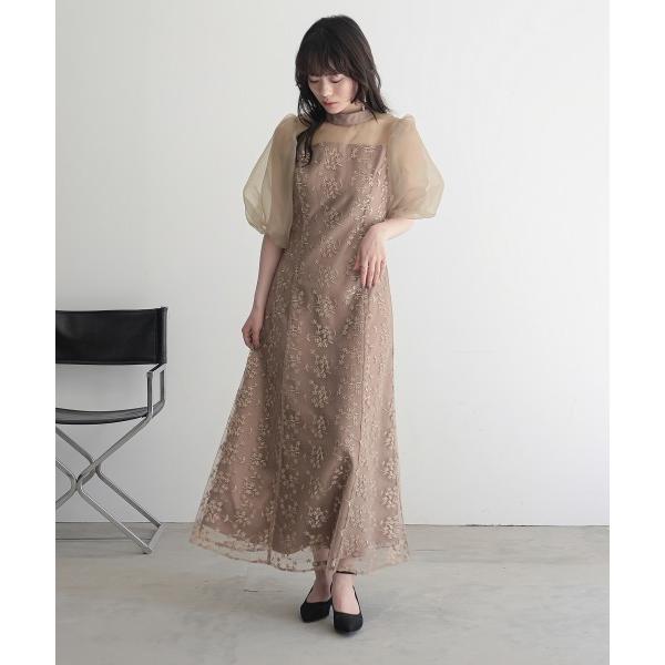 『タイムセール実施中』ZOZO問い合わせ番号:85769809ショップ:nissen，ニッセンブランド:Callarus，カラルス商品名:〔Callarus別注〕オーガンジーパフスリーブデザイン刺繍ロング丈ワンピースドレスカテゴリ:ワンピー...