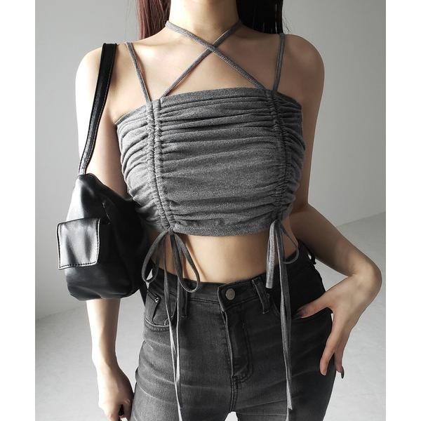 ZOZO問い合わせ番号:85903369ショップ:me+em select，ミームセレクトブランド:me+em select，ミームセレクト商品名:【 ３color 】３WAYクロスストラップリボンシャーリングショートキャミソール ／ 3W...