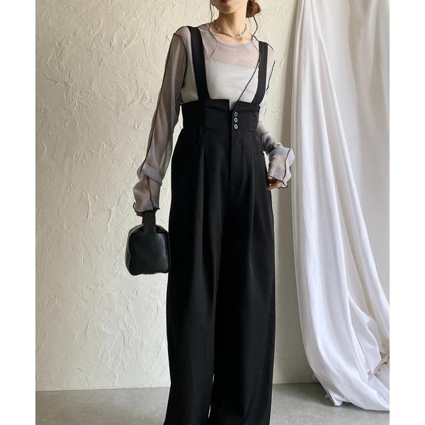 『タイムセール実施中』ZOZO問い合わせ番号:86106328ショップ:wears，ウェアーズブランド:She's Closet，シーズクローゼット商品名:ハイウエストコルセットデザインサスペンダー付きオールインワンワイドパンツキャミサロペ...