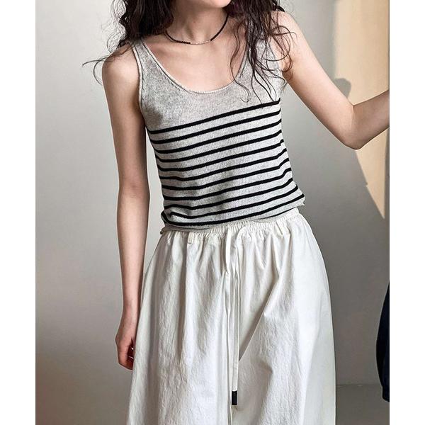 ZOZO問い合わせ番号:86247782ショップ:OSYAREVO，オシャレボブランド:OSYAREVO，オシャレボ商品名:ボーダー ニット タンクトップカテゴリ:トップス>タンクトップブランド品番:osss389素材:アクリル100...