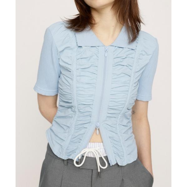 『タイムセール実施中』ZOZO問い合わせ番号:86278826ショップ:SLY，スライブランド:SLY，スライ商品名:FRONT GATHER ZIP TOPS フロント ギャザー ジップ トップス 半袖 夏服カテゴリ:トップス>Tシ...