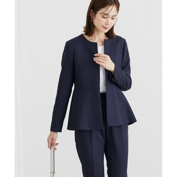 『タイムセール実施中』ZOZO問い合わせ番号:86550105ショップ:nissen，ニッセンブランド:7days Life Styling，セブンデイズライフスタイリング商品名:【洗える】ドビー素材ペプラムジャケットパンツスーツ（ノーカラ...