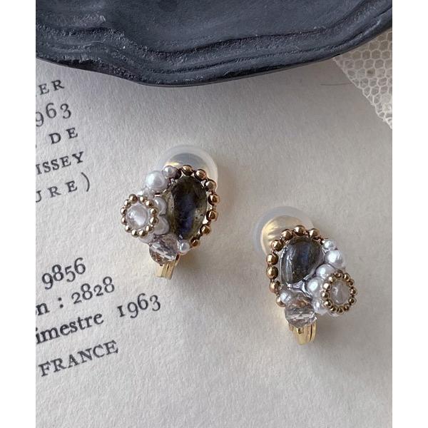 ZOZO問い合わせ番号:86582699ショップ:TONE，トーンブランド:tone，トーン商品名:【mallelabrocante/マルラブロカント】2種の天然石とヴィンテージパールの痛みにくいオーバルプチフラワーイヤリングカテゴリ:アク...