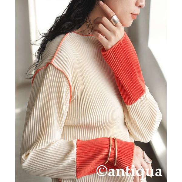 ZOZO問い合わせ番号:86624026ショップ:antiqua，アンティカブランド:antiqua，アンティカ商品名:配色 プリーツ トップスカテゴリ:トップス>Tシャツ/カットソーブランド品番:EP-00118素材:ポリエステル1...