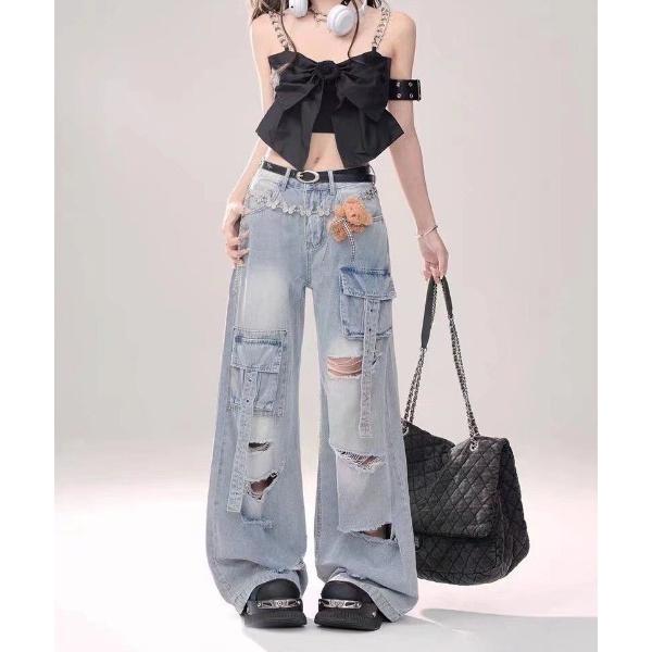 『タイムセール実施中』ZOZO問い合わせ番号:86657944ショップ:gossip！ロサンゼルス，ゴシップロサンゼルスブランド:gossip！ロサンゼルス，ゴシップロサンゼルス商品名:【サイズあり】ハイウエストダメージ　ルーズワイドデニム...