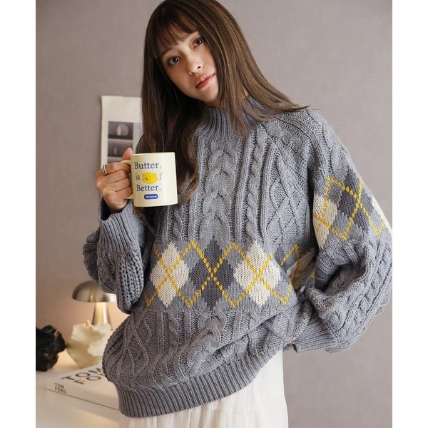 『タイムセール実施中』ZOZO問い合わせ番号:86658183ショップ:Ulysses，ユリシスブランド:LAFFMO，ラフモ商品名:アーガイルケーブルハイネックカテゴリ:トップス>ニット/セーターブランド品番:LFO24W005素材...