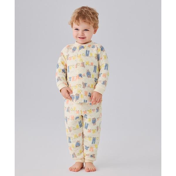 ZOZO問い合わせ番号:86727144ショップ:Combi mini，コンビミニブランド:combimini，コンビミニ商品名:おなか安心ボタン付きあったかキルト長袖前開きパジャマ（ランドリーくま・ぞう）カテゴリ:ルームウェア>ルー...