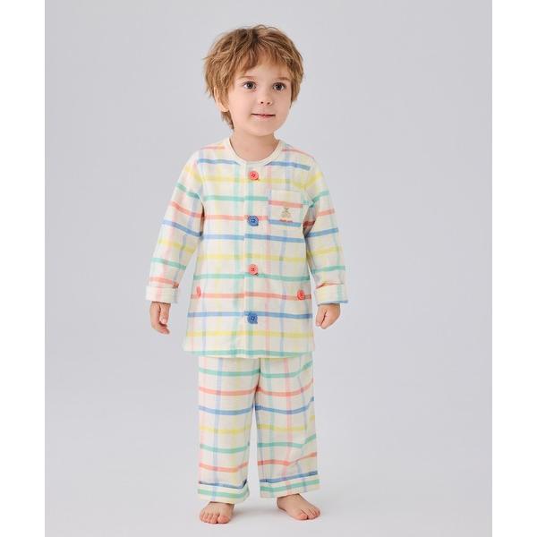 『タイムセール実施中』ZOZO問い合わせ番号:86727154ショップ:Combi mini，コンビミニブランド:combimini，コンビミニ商品名:おなか安心ボタン付きやわらかネル起毛丸首長袖前開きパジャマ（先染めカラフルチェック）カテ...