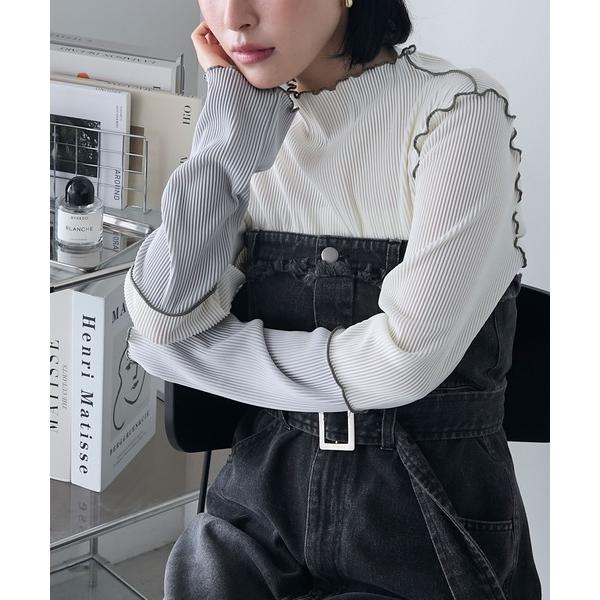 『セール実施中』ZOZO問い合わせ番号:86799310ショップ:MONO-MART，モノマートブランド:forksy.，フォルクシー，MONO-MART，モノマート商品名:【forksy.】袖口配色プリーツメロー切替シアートップスカテゴリ...