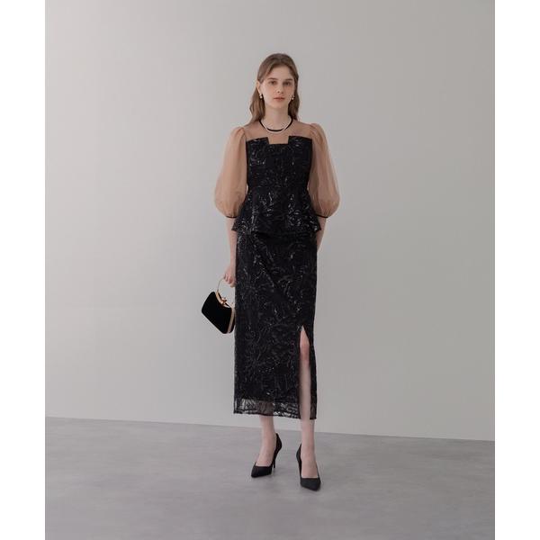 『セール実施中』ZOZO問い合わせ番号:86939090ショップ:Leja，レジャブランド:Leja，レジャ商品名:【LEJA】シアーパフスリーブペプラムスパンコール花柄Iラインドレスワンピース 2点セット 美脚効果 結婚式 パーティードレ...