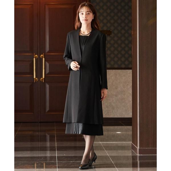 ZOZO問い合わせ番号:87221942ショップ:nissen，ニッセンブランド:nissen，ニッセン商品名:【喪服・礼服】防しわロングコートジャケットワンピースストレッチアンサンブル（ノーカラーロングコートジャケット＋フロントプリーツ前...