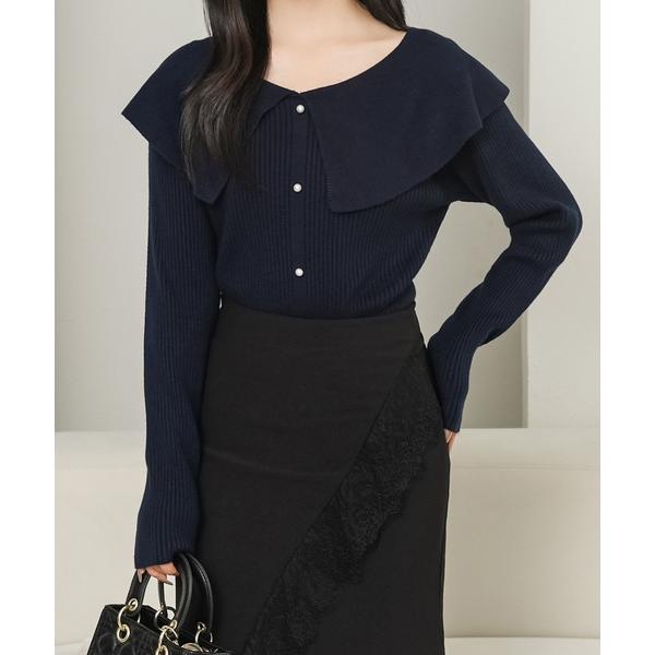 『タイムセール実施中』ZOZO問い合わせ番号:87254998ショップ:Lace Ladies，レースレディースブランド:Lace Ladies，レースレディース商品名:2WAY ビッグカラー パールボタン ニット プルオーバーカテゴリ:ト...