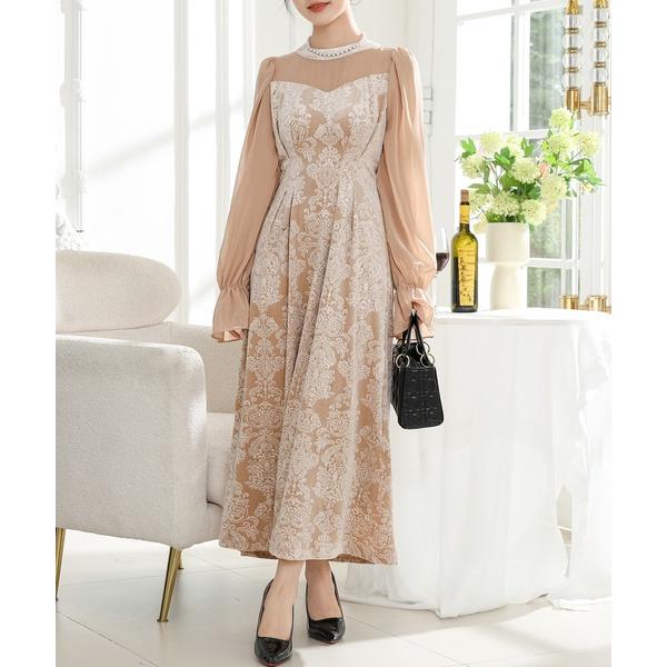 『タイムセール実施中』ZOZO問い合わせ番号:87287483ショップ:Lace Ladies，レースレディースブランド:Lace Ladies，レースレディース商品名:ダマスク柄 シフォン ドッキング キャンディ スリーブ ワンピースカテ...