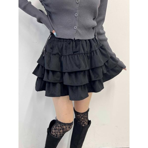 ZOZO問い合わせ番号:87288666ショップ:WEGO，ウィゴーブランド:PHILLY，フィリー，WEGO，ウィゴー商品名:【PHILLY】ベロア3段フリルミニスカートカテゴリ:スカート>スカートブランド品番:PWC24AW-03...