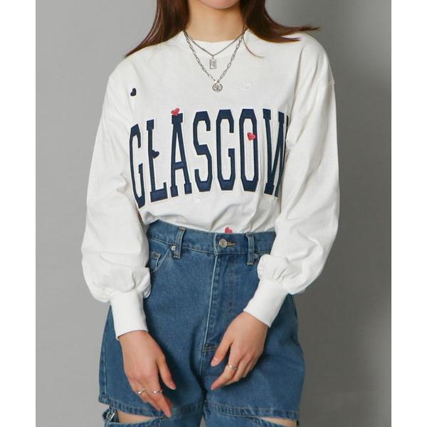 『タイムセール実施中』ZOZO問い合わせ番号:87329459ショップ:DIAVEL，ディアベルブランド:GORGE，ゴージ，DIAVEL，ディアベル商品名:《GLASGOWロゴ×ハート刺しゅう》レディース フェルト貼付け 長袖ロンT カジ...