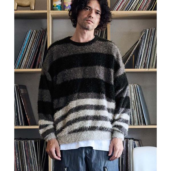 ZOZO問い合わせ番号:87399535ショップ:ONE DAY KMC，ワンデイケイエムシーブランド:ADAM PATEK，アダムパテック商品名:ADAMPATEK/shaggy distorted stripes crew knit/シ...