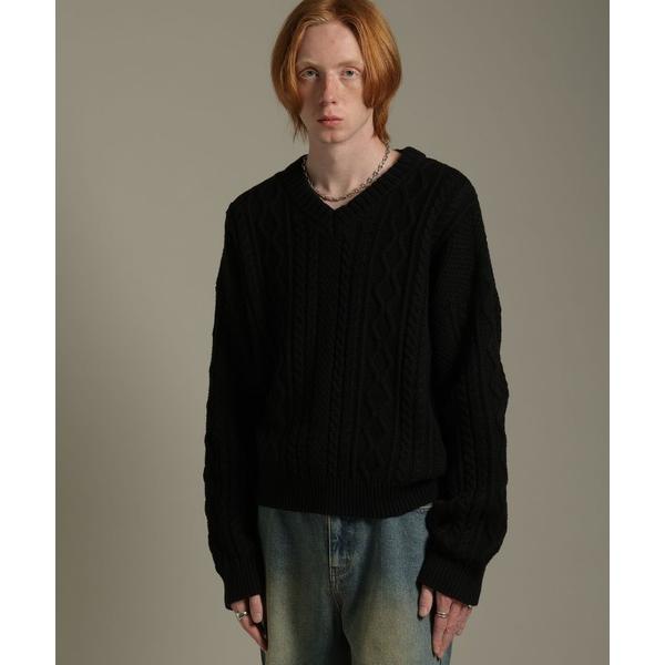 ZOZO問い合わせ番号:87543473ショップ:LEAD PROJECT，リードプロジェクトブランド:LURAKU，ルラク商品名:【LURAKU】V-neck Short Length Cable Knit /  Vネック短丈ケーブルニッ...