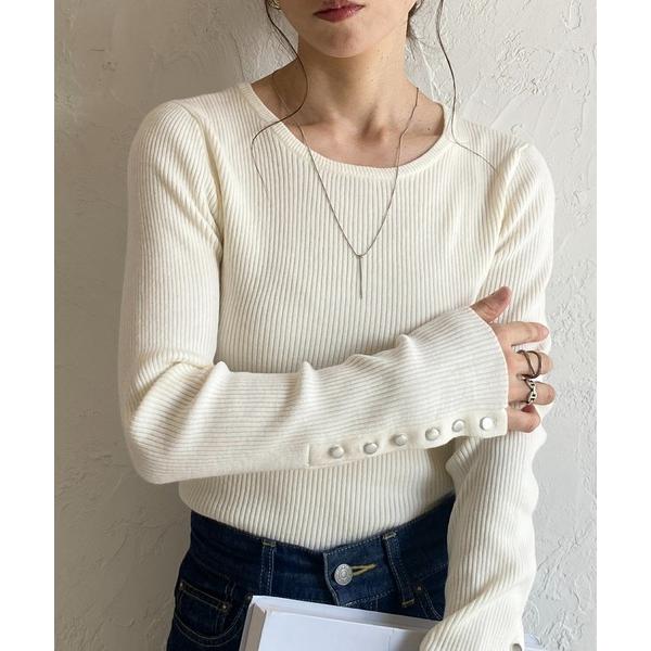 『セール実施中』ZOZO問い合わせ番号:87640964ショップ:wears，ウェアーズブランド:She's Closet，シーズクローゼット商品名:袖ボタンクルーネックタイト長袖リブニットトップスカテゴリ:トップス>ニット/セーター...