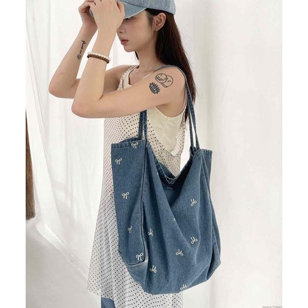 『タイムセール実施中』ZOZO問い合わせ番号:87814195ショップ:TONE，トーンブランド:TONE SELECT GOODS，トーンセレクトグッズ商品名:Liaa/大容量 リボン柄 デニム トートバッグ A18466カテゴリ:バッグ...