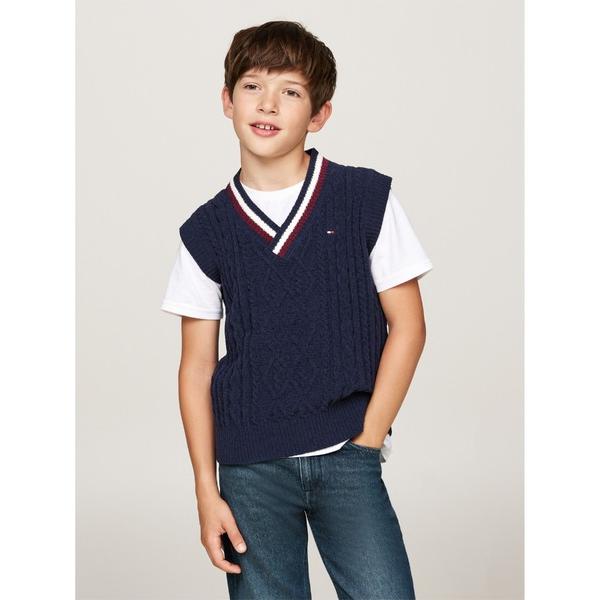 ZOZO問い合わせ番号:87888959ショップ:TOMMY HILFIGER，トミー ヒルフィガーブランド:TOMMY HILFIGER，トミーヒルフィガー商品名:BOYS グローバルシュニールケーブルベストカテゴリ:トップス>ベス...