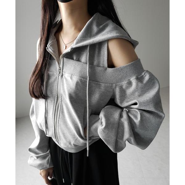 『タイムセール実施中』ZOZO問い合わせ番号:87925774ショップ:me+em select，ミームセレクトブランド:me+em select，ミームセレクト商品名:【 ２color 】オープンショルダーカットアウトジップアップパーカー...