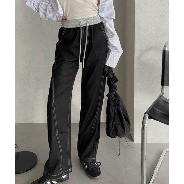 『タイムセール実施中』ZOZO問い合わせ番号:88021371ショップ:Ada.，エイダブランド:Ada.，エイダ商品名:スウェット レイヤード風 ステッチデザイン デニム カーブパンツカテゴリ:パンツ>デニムパンツブランド品番:ad...