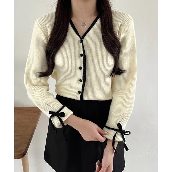 『タイムセール実施中』ZOZO問い合わせ番号:88091015ショップ:Ada.，エイダブランド:by your closet，バイユアークローゼット商品名:袖リボン　バイカラー　ニットカーディガンカテゴリ:トップス>カーディガン/ボ...