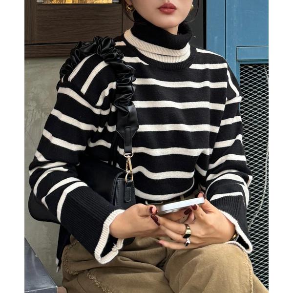 『タイムセール実施中』ZOZO問い合わせ番号:88091038ショップ:Ada.，エイダブランド:efill，エフィル商品名:ハイネック　ボーダー　ニットカテゴリ:トップス>ニット/セーターブランド品番:dirA003343素材:ポリ...