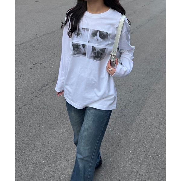 『タイムセール実施中』ZOZO問い合わせ番号:88091592ショップ:wears，ウェアーズブランド:fiere，フィエール商品名:モノクロ猫プリントロンT／長袖Tシャツカテゴリ:トップス>Tシャツ/カットソーブランド品番:iz-1...