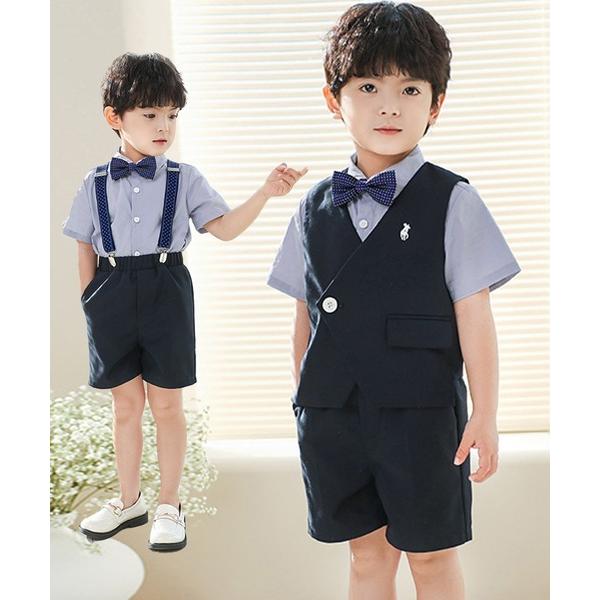 『タイムセール実施中』ZOZO問い合わせ番号:88093432ショップ:TeddyShop，テディショップブランド:DAY CLOSET，デイ クローゼット商品名:キッズスーツ 半袖シャツ+ワンポイント刺繍ベスト+ハーフパンツ+星柄サスペン...