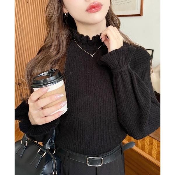 『タイムセール実施中』ZOZO問い合わせ番号:88597555ショップ:moment+，モーメントプラスブランド:moment+，モーメントプラス商品名:キャンディスリーブフリルネックリブニットプルオーバーカテゴリ:トップス>ニット/...