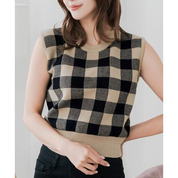 『タイムセール実施中』ZOZO問い合わせ番号:88836808ショップ:JULIA BOUTIQUE，ジュリアブティックブランド:JULIA BOUTIQUE，ジュリアブティック商品名:ブロックチェックノースリーブニットトップスカテゴリ:ト...