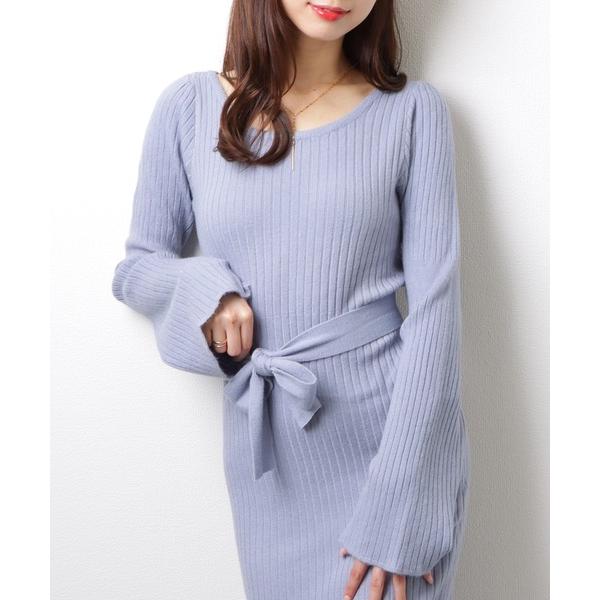 『タイムセール実施中』ZOZO問い合わせ番号:89003920ショップ:Lace Ladies，レースレディースブランド:Lace Ladies，レースレディース商品名:Uネック タイ付き ロング リブ ニット ワンピースカテゴリ:ワンピー...