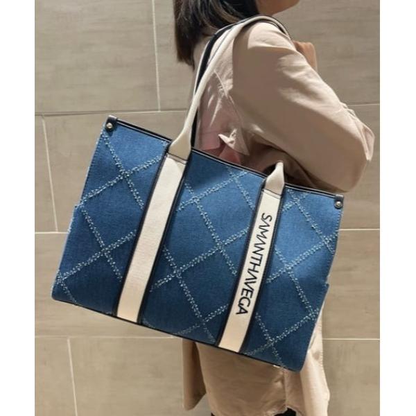 ZOZO問い合わせ番号:89070535ショップ:SAMANTHAVEGA，サマンサベガブランド:SAMANTHAVEGA，サマンサベガ商品名:ロゴテープデニム風A4トートカテゴリ:バッグ>トートバッグブランド品番:000724101...