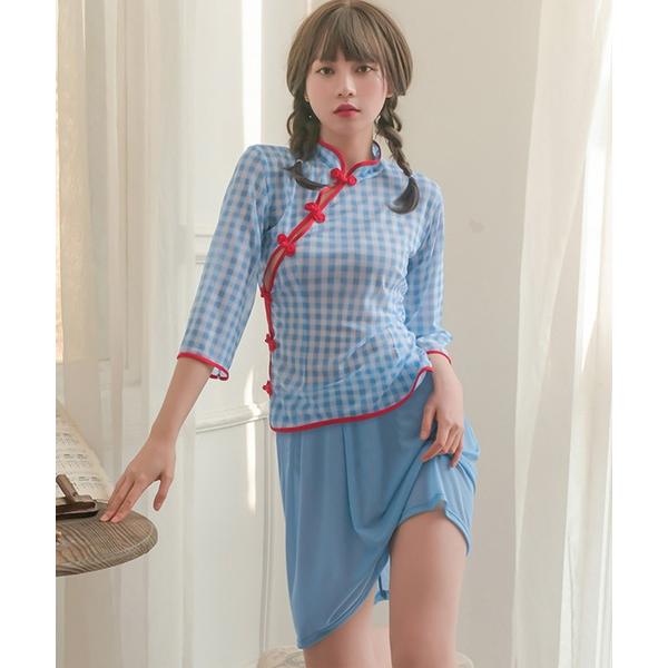 『タイムセール実施中』※このアイテムは返品・交換対象外商品です。ZOZO問い合わせ番号:89106824ショップ:OSYAREVO，オシャレボブランド:OSYAREVO，オシャレボ商品名:コスプレ ギンガムチェック柄 チャイナ レディース ...